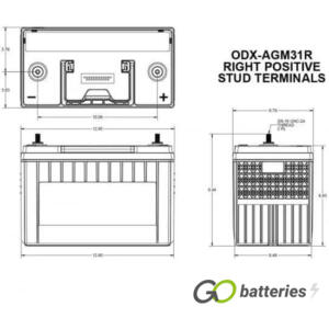 ODX-AGM31R Odyssey Extreme Battery 12V 100Ah (31R-PC2150S) - GoBatteries